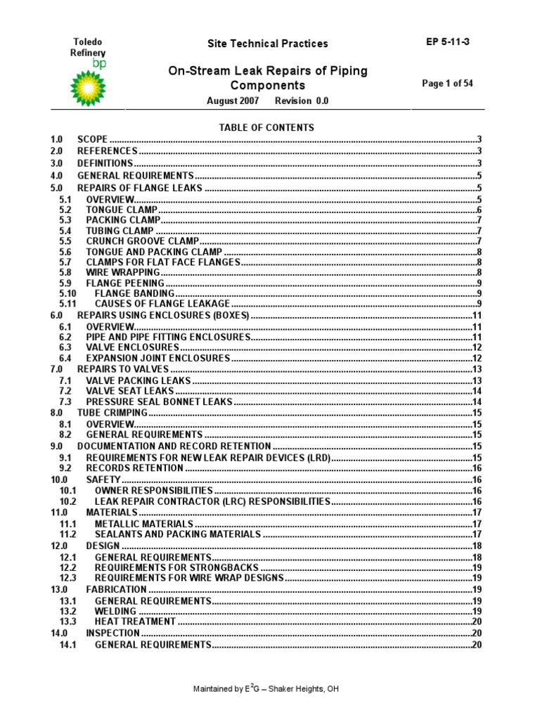 Bp-On Stream Leak Repairs of Piping Components | PDF | Leak | Pipe ...