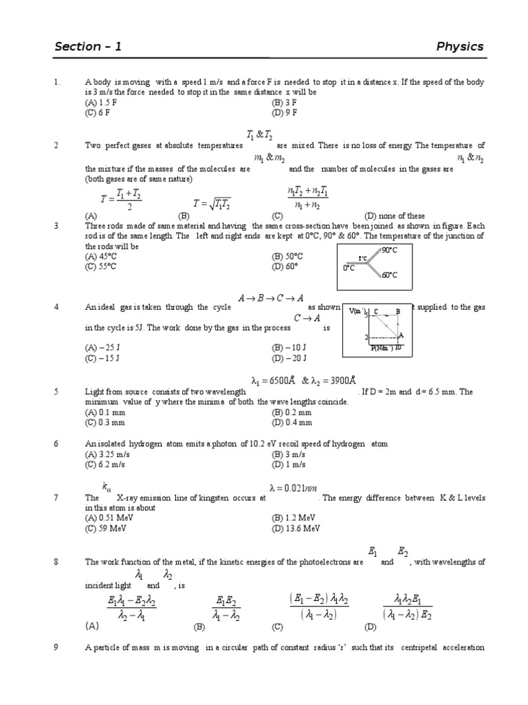 Section - 1 Physics: T T M M N N | PDF | Electronvolt | Sphere