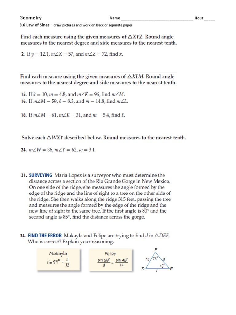 Law of Sines Geometry Practice | PDF
