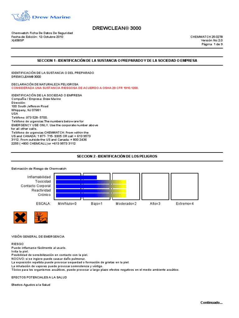 Drewclean 3000 25-027 v2 0 Oct-12-2010 Sa Argentina Spanish On May-19 ...
