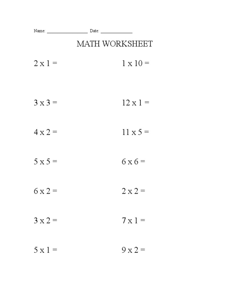 Basic Multiplication Practice Worksheet | PDF