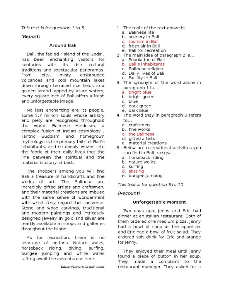 Exercise of Reading Comperehension (Latihan Reading) | PDF | Cocoa Bean ...