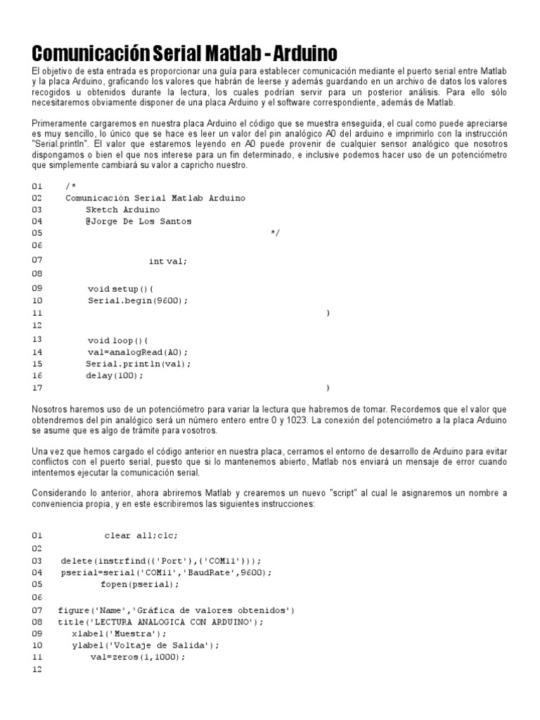 Comunicación Serial Matlab | PDF | Sensor | Arduino