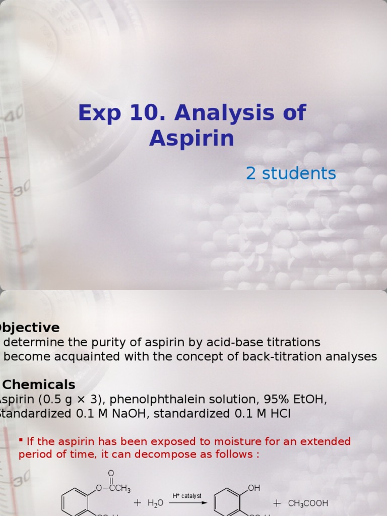Exp10 - Analysis of Aspirin | PDF | Titration | Chemistry