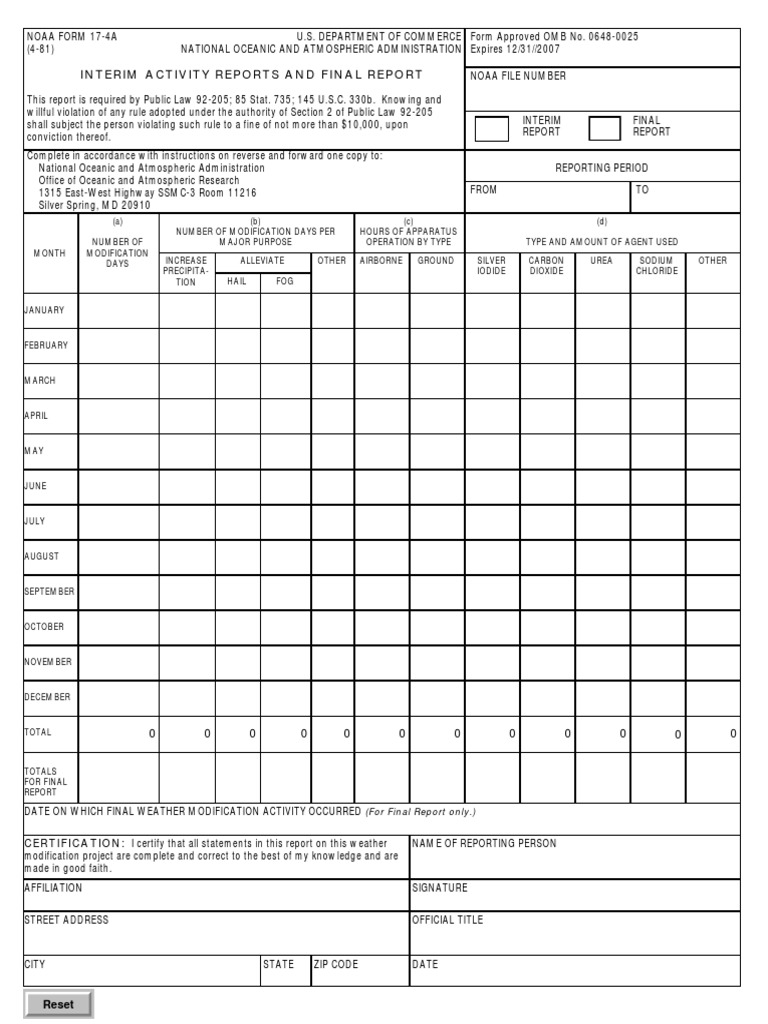 Weather Modification Interim Activity Reports and Final Report - NOAA ...