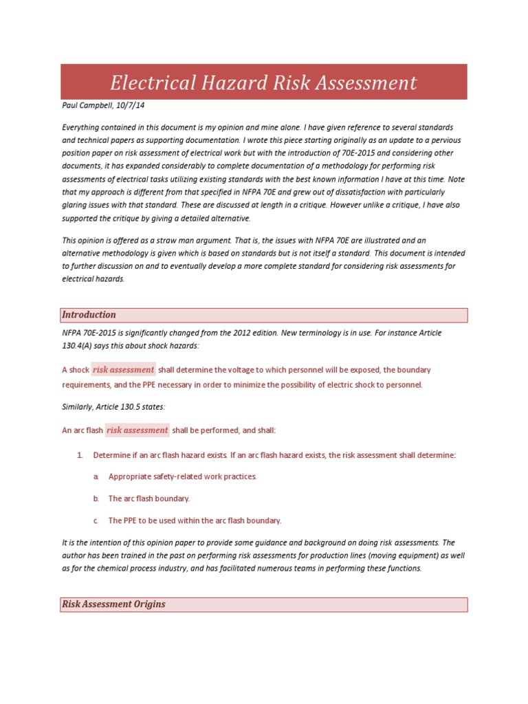 Electrical Hazard Risk Assessment Guide | PDF | Electric Shock ...
