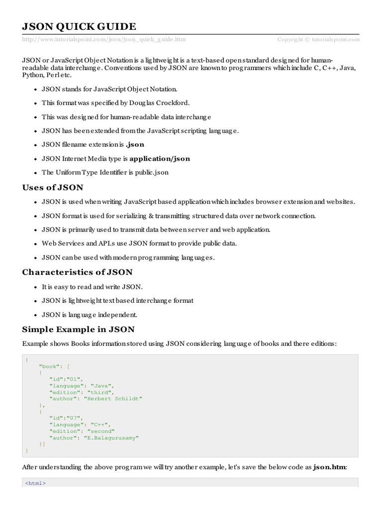 Json Quick Guide | PDF | Ajax (Programming) | Json Json Quick Guide | PDF | Ajax (Programming) | Json