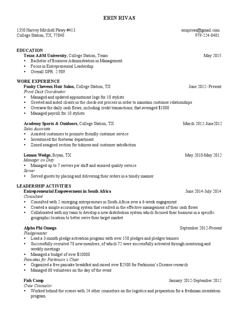 Erin Rivas - Business Management Resume | PDF