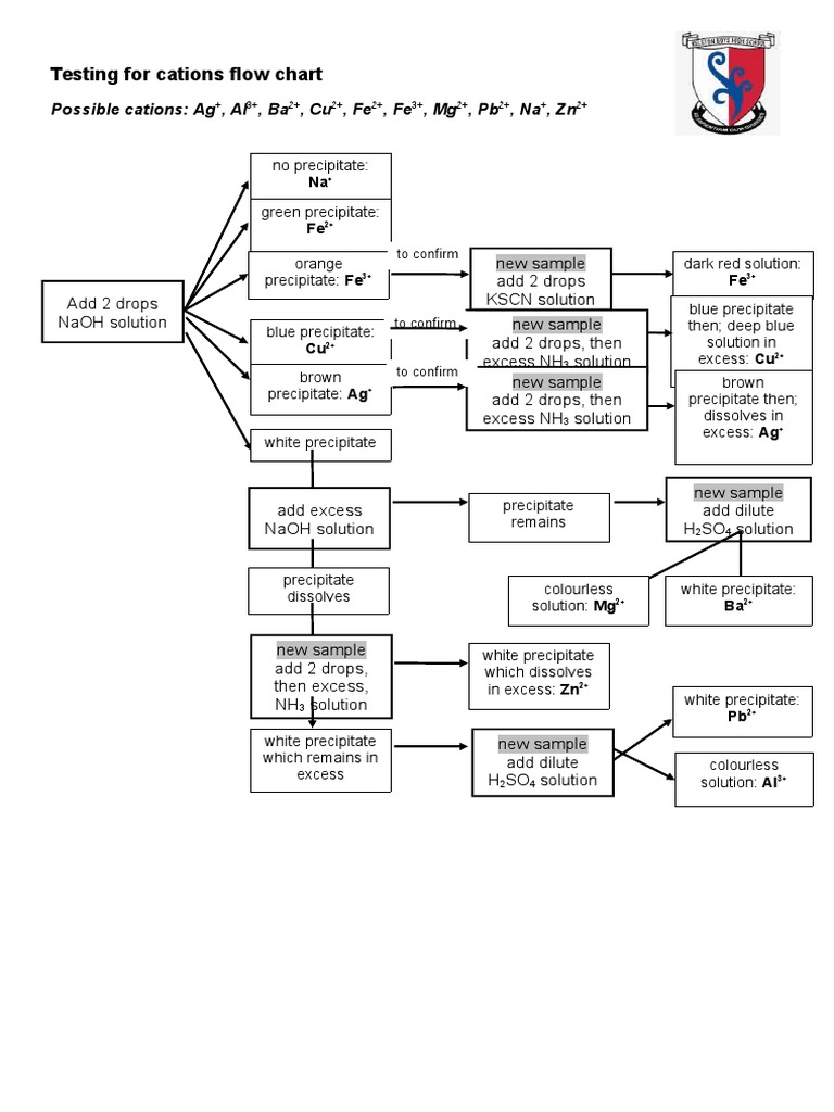 Testing For Cations Flow Chart | PDF | Precipitation (Chemistry ...