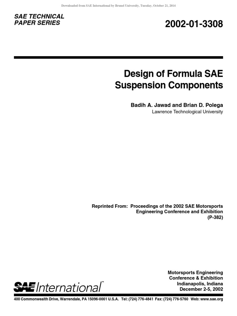 Design of Formula SAE Suspension Components | PDF | Suspension (Vehicle ...