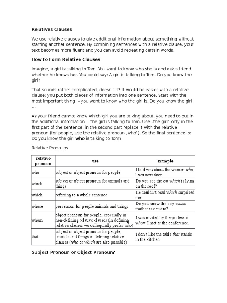 Relatives Clauses | PDF | Pronoun | Subject (Grammar)