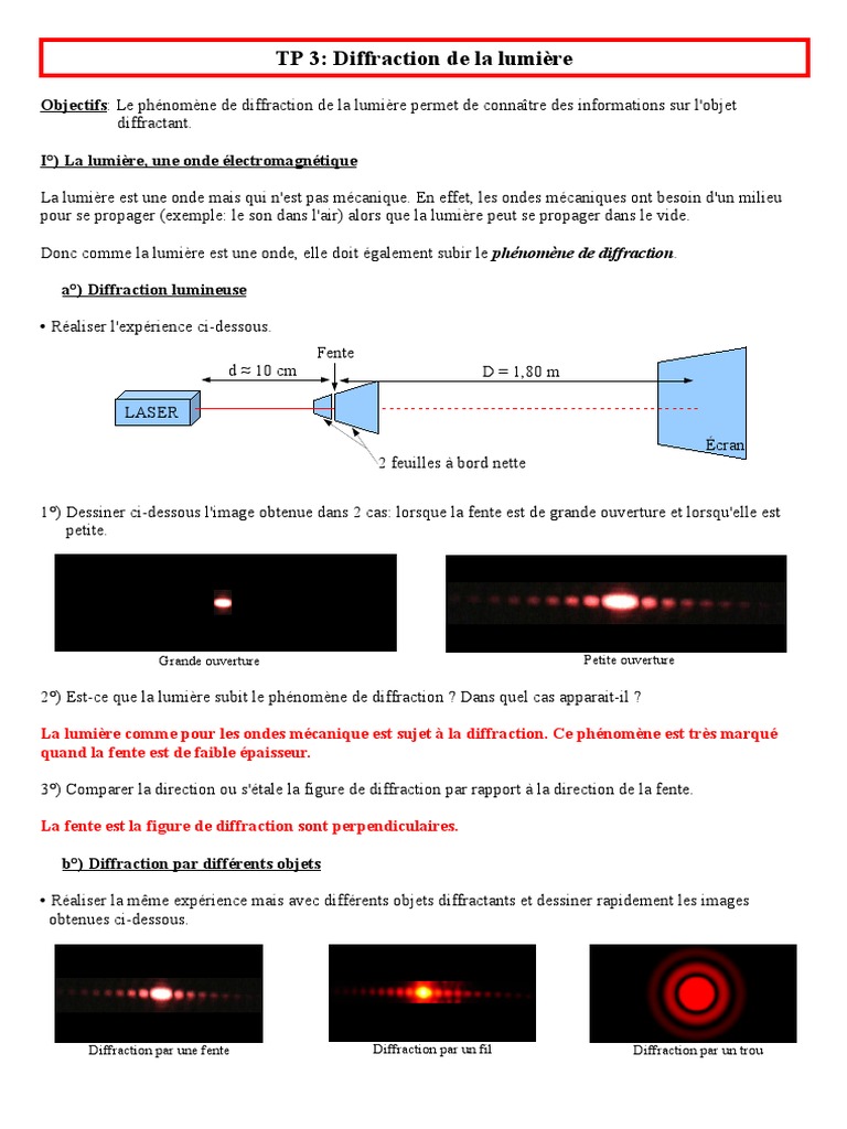 TP3 Diffraction Correction | PDF | Diffraction | Lumière