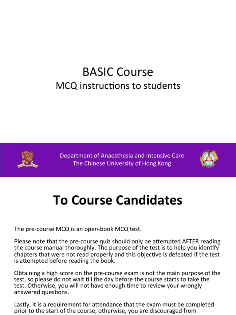 BASIC Course Pre-Course MCQ Instructions | PDF