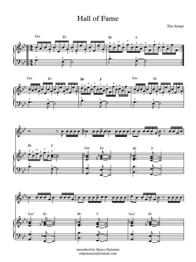 (Piano Sheet Music) The Script - Hall of Fame (Transcribed by Marco ...