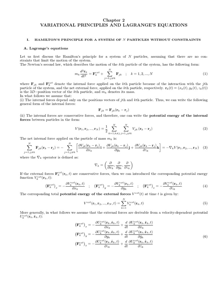 Classical Mechanics Notes Variational Principles and Lagrange Equations ...