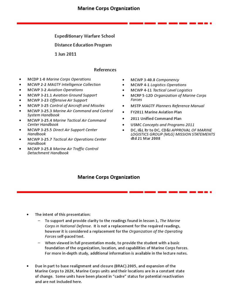 USMC Organization Brief | PDF | Marine Air Ground Task Force | Battalion