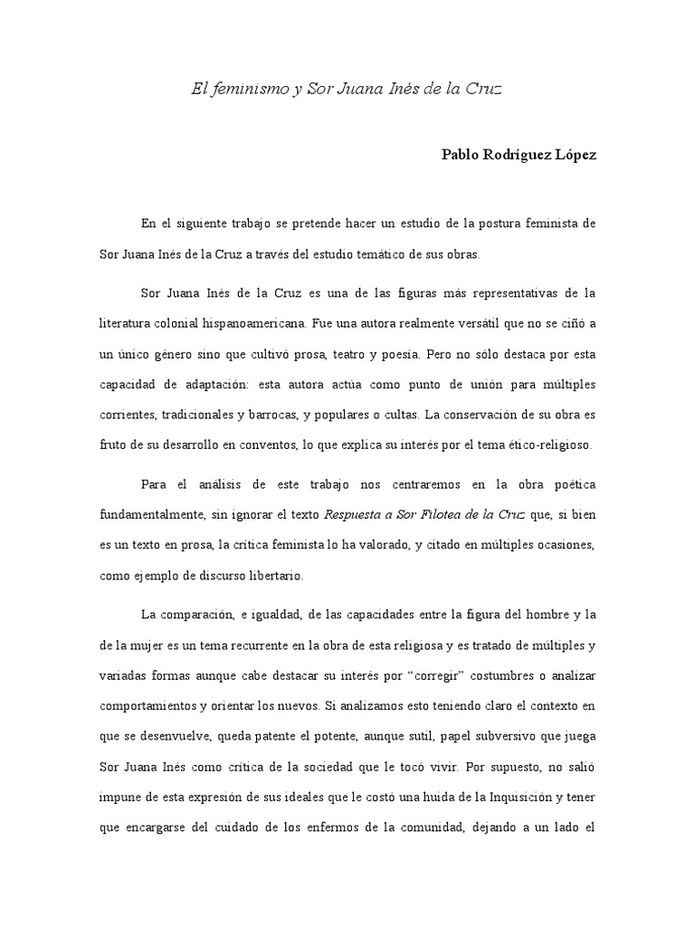 El Feminismo y Sor Juana Inés de La Cruz | PDF | Feminismo | Estudios ...