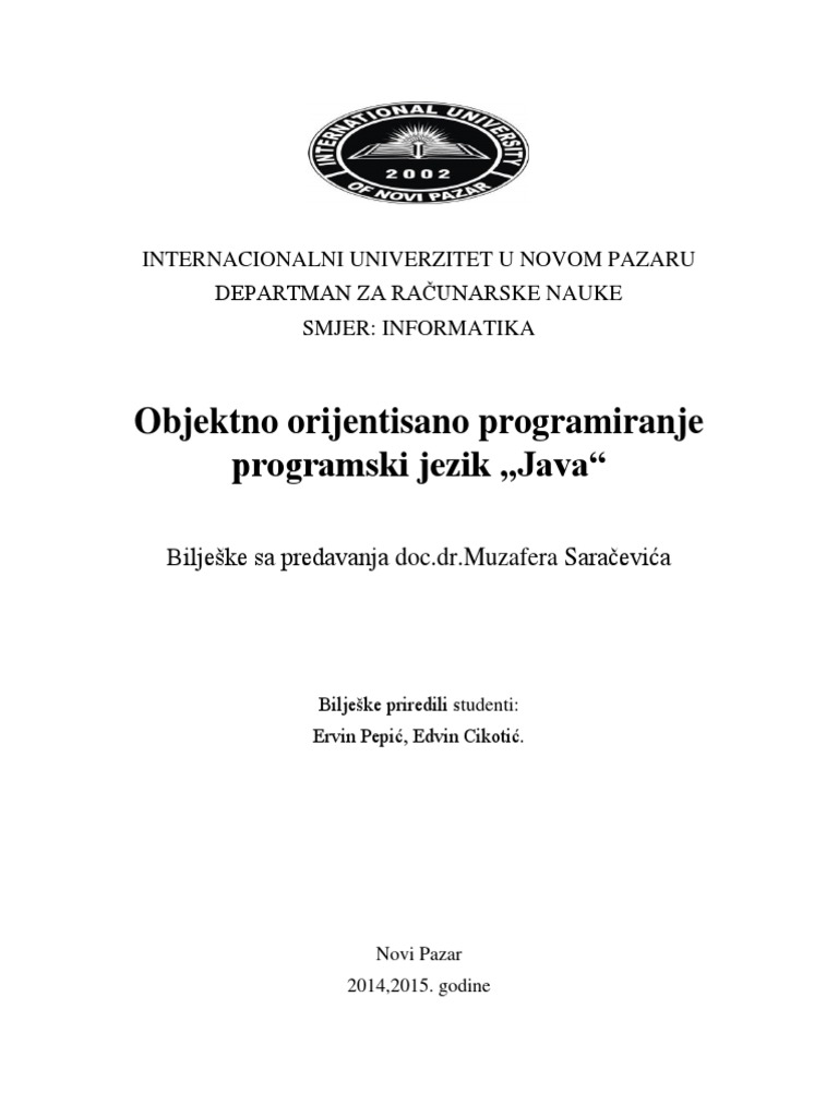 Objektno Orijentisano Programiranje Programski Jezik Java | PDF