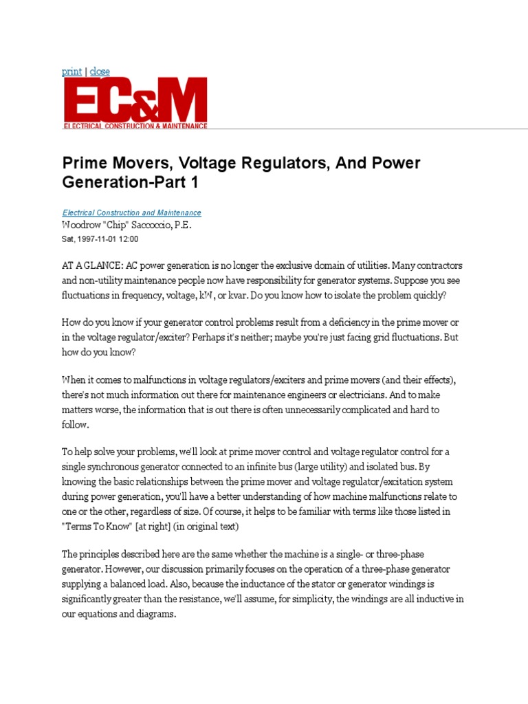 Prime Movers & Voltage Regulators Explained | PDF | Electric Generator ...