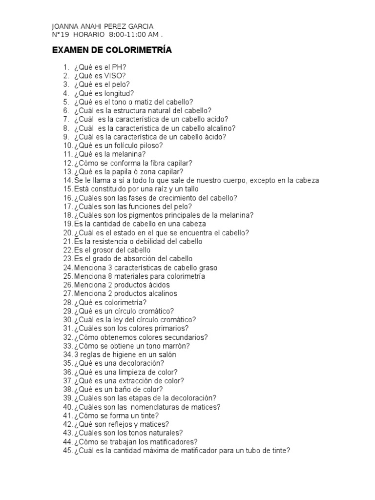 Examen de Colorimetría Capilar | PDF