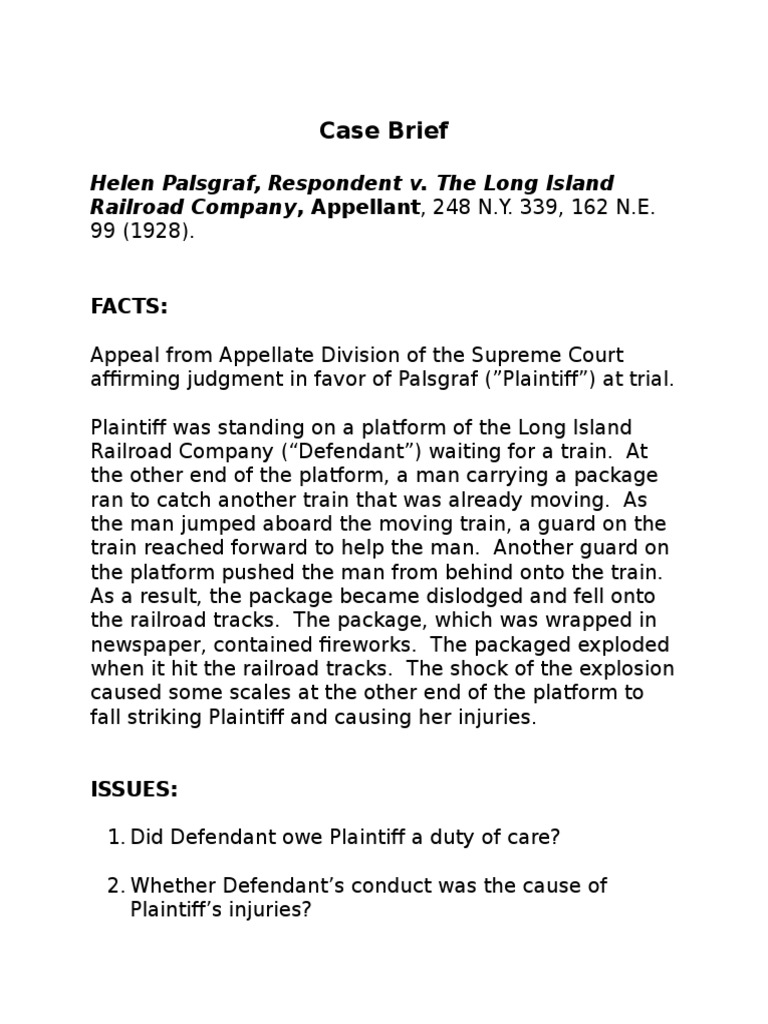 Palsgraf Case Brief | PDF | Politics | Social Science