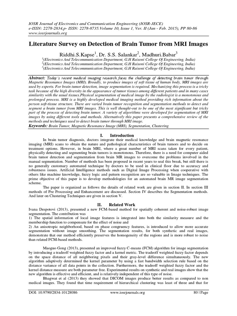 Literature Survey On Detection Of Brain Tumor From Mri Images Pdf