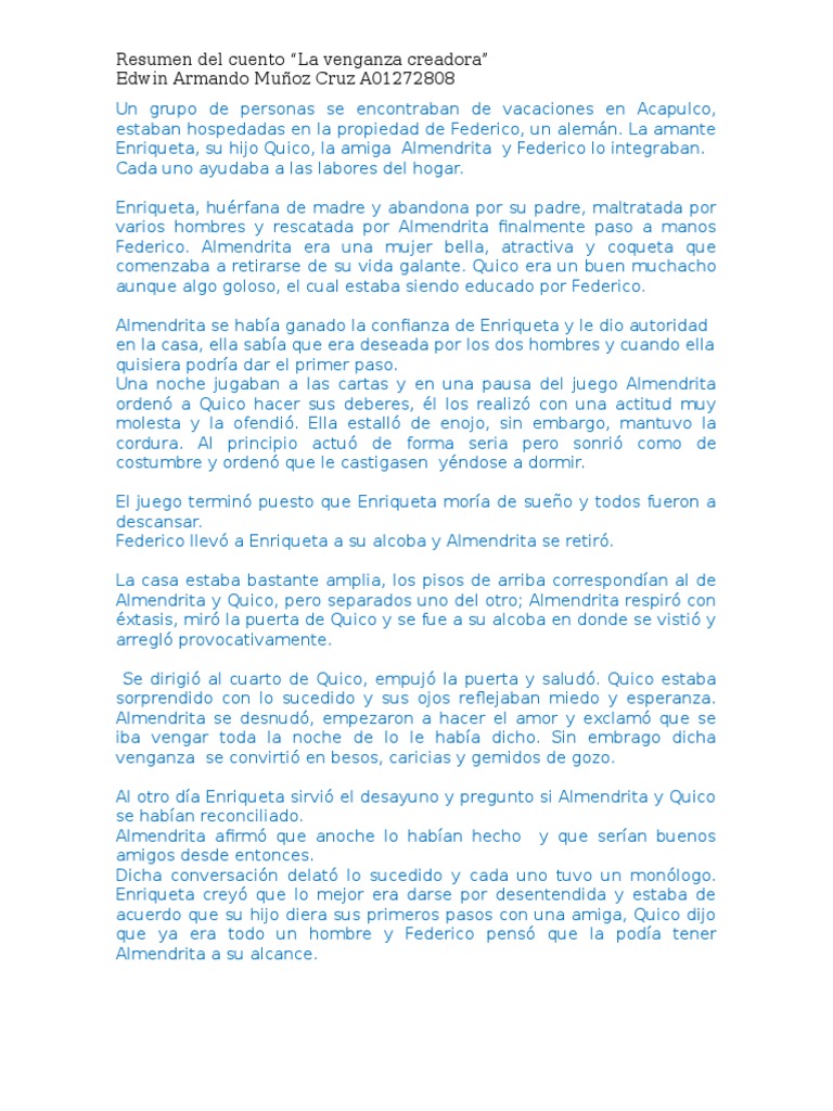 Resumen Del Cuento La Venganza Creadora | PDF