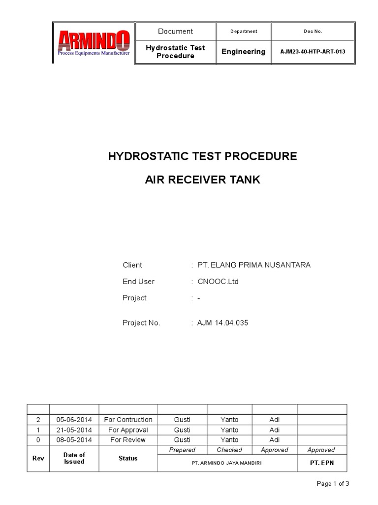 Hydrostatic Test Procedure | PDF | Pressure | Hydraulic Engineering