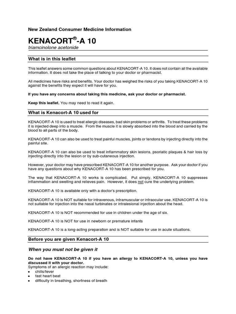 Kenacort A 10 | PDF | Injection (Medicine) | Allergy