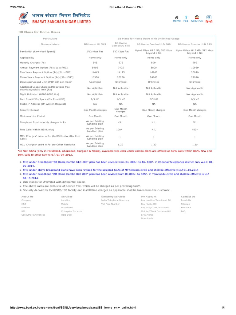 Broadband Combo Plan | PDF | Data Rate Units | Telecommunications