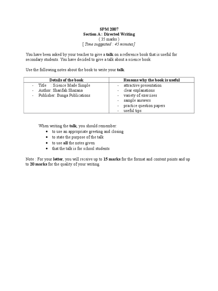 SPM 2007 Section A: Directed Writing | PDF | Teachers | Teaching