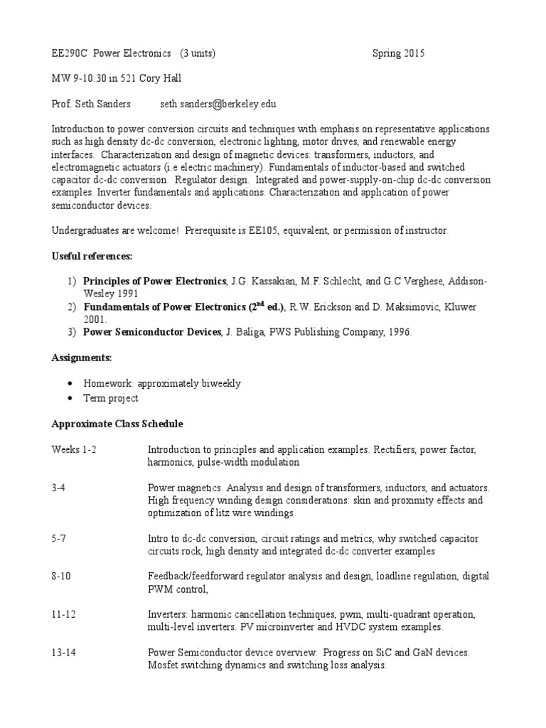 Ee290c Outline Spring 2015 | PDF | Power Electronics | Power Inverter