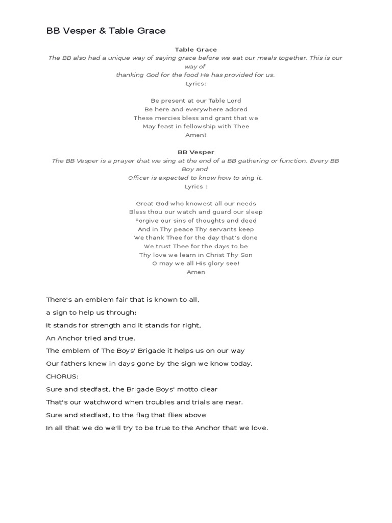 BB Vesper & Table Grace | PDF | Religion & Spirituality