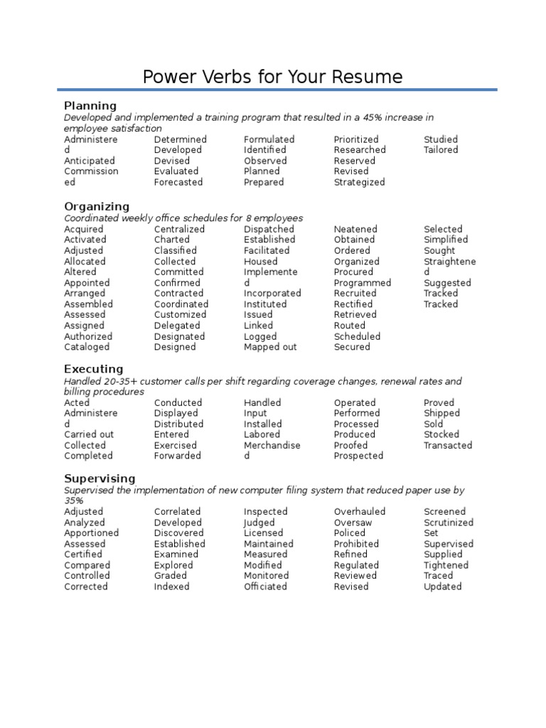 Power Verbs For Your Resume | PDF | Employment | Business