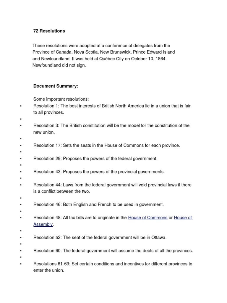 72 Resolutions from Quebec Conference | PDF