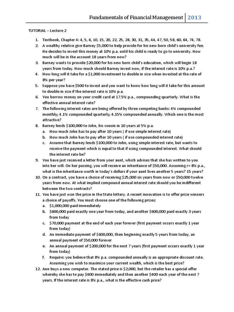 Tutorial 1 Time Value of Money PDF | PDF | Refinancing | Loans