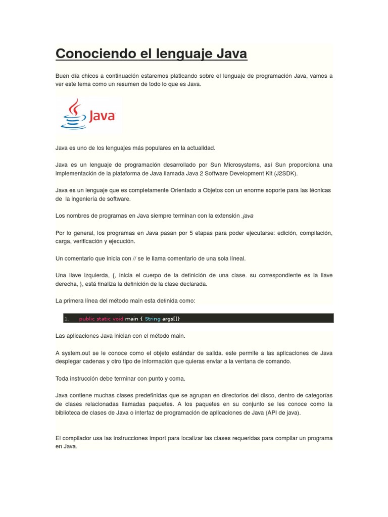 Conociendo El Lenguaje Java | PDF | Java (lenguaje de programación) | Lenguaje de programación