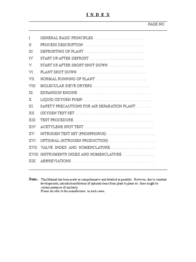 Oxygen Plant Operation Manual | PDF | Valve | Pump