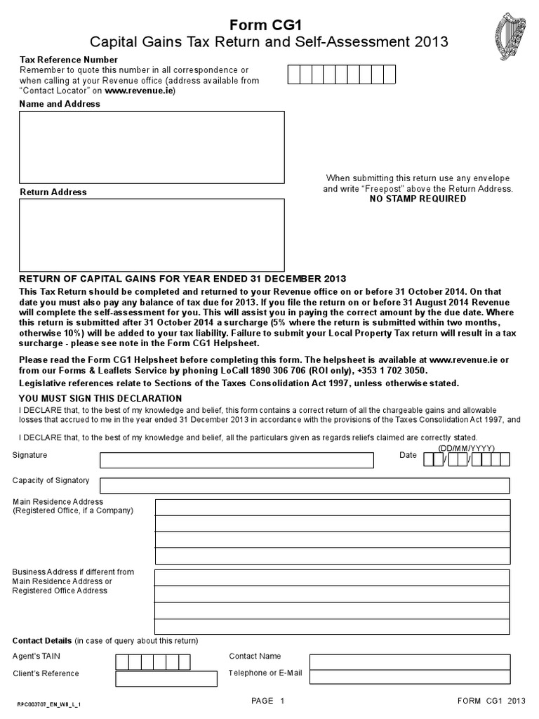 Irish Capital Gains Form | PDF | Capital Gains Tax | Taxation
