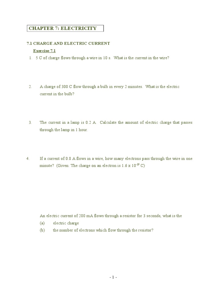 Chapter 7 - Electricity (Students Copy) | PDF | Voltage | Kilowatt Hour