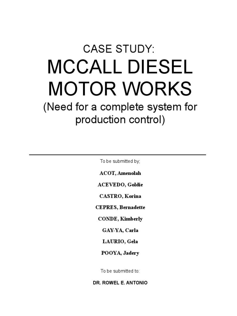Mccall Diesel Motor Works Case Study | PDF | Engines | Diesel Engine