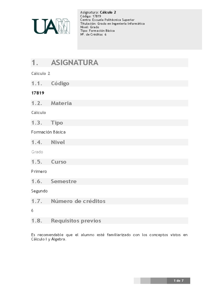 Guia Docente Calculo 2 UAM | PDF | Integral | Derivado