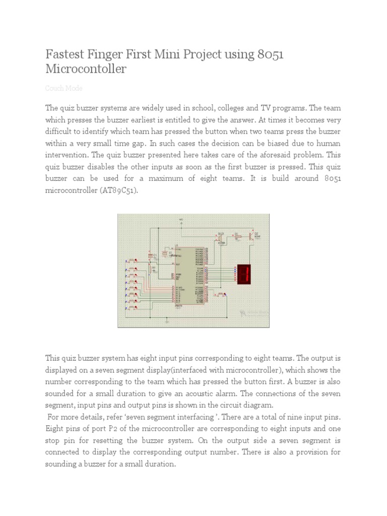 An 8-Team Quiz Buzzer System Using an 8051 Microcontroller | PDF | Microcontroller | Digital ...