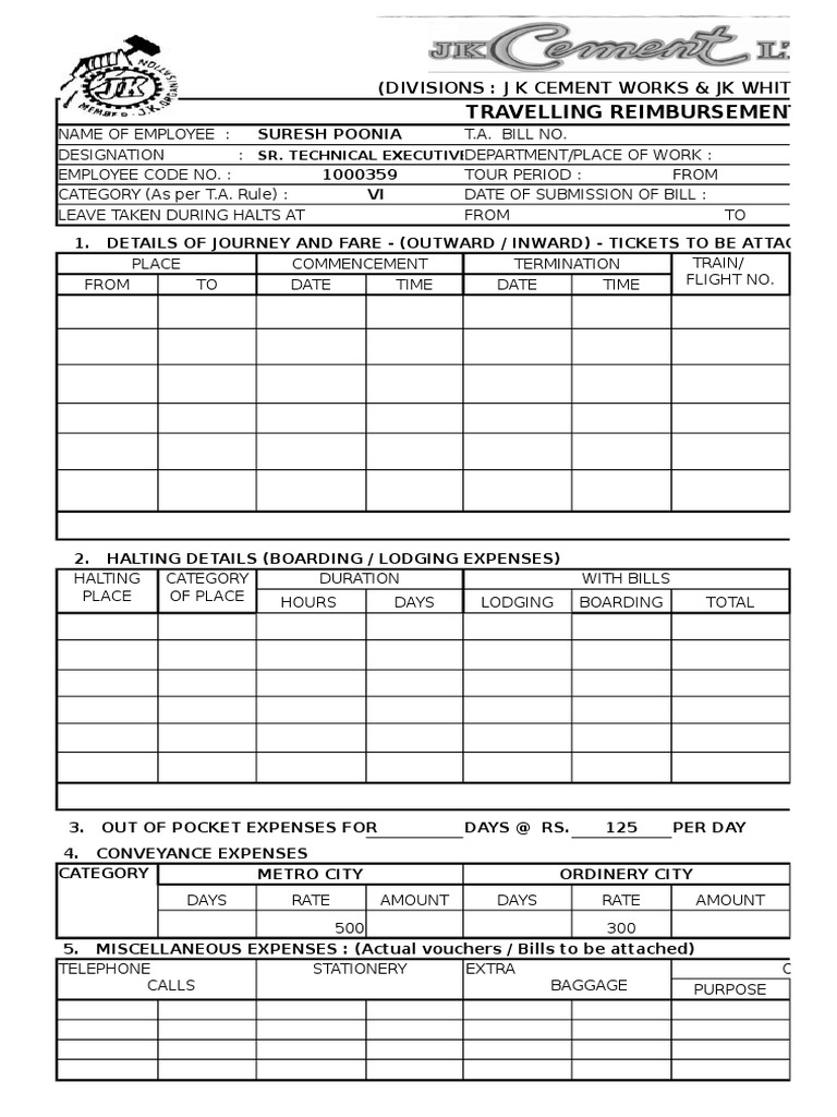 TA Bill Reimbursement Form Template | PDF