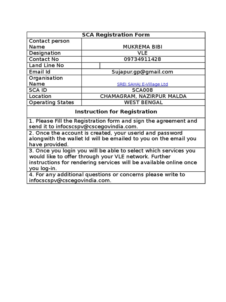 SCA Registration Form - Version 1.3 | PDF | Career & Growth