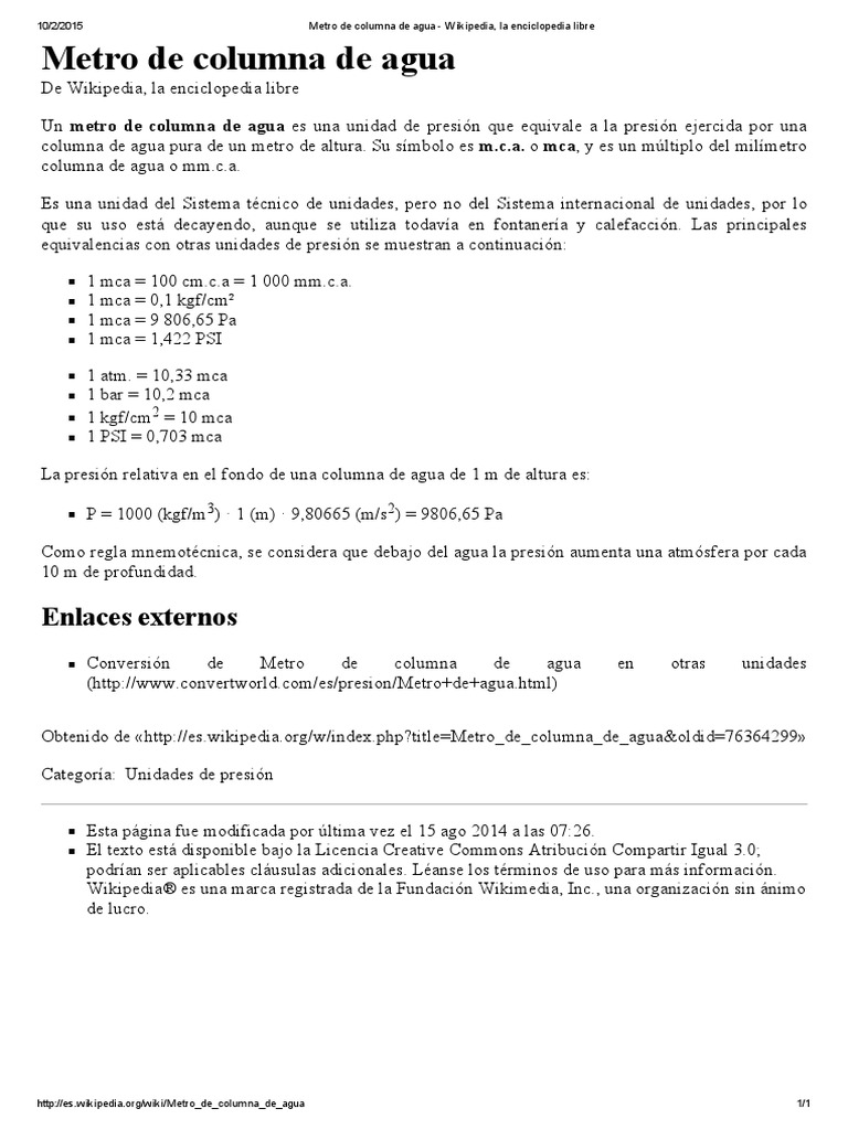 Unidades de Metro de Columna de Agua - Wikipedia | PDF