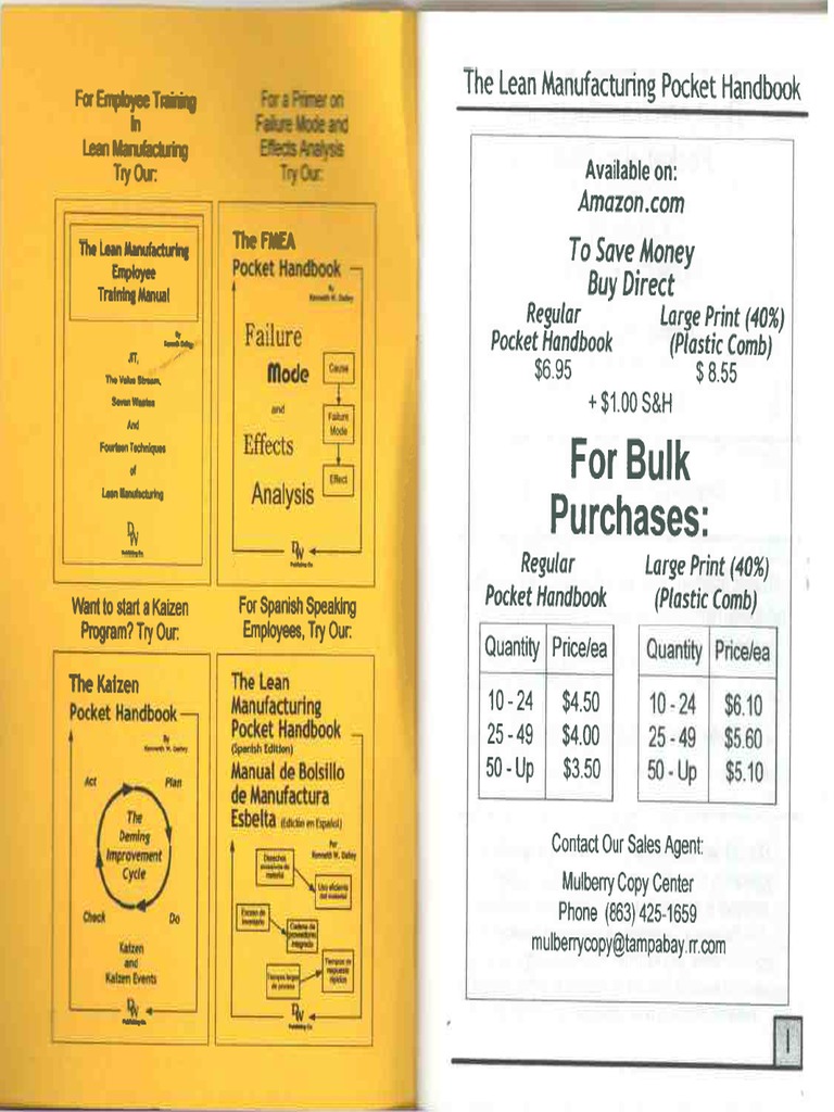 The Lean Manufacturing Pocket Handbook | PDF