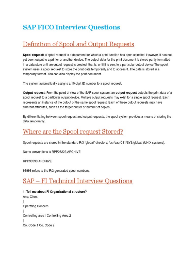 SAP FICO Interview Questions | PDF | Cheque | Payments