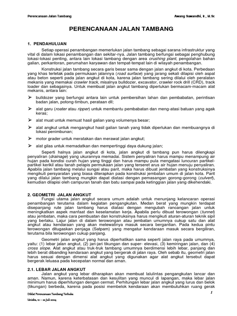 Refrensi (Awang Suwandhi) Perencanaan Jalan Tambang Awa | PDF Refrensi (Awang Suwandhi) Perencanaan Jalan Tambang Awa | PDF