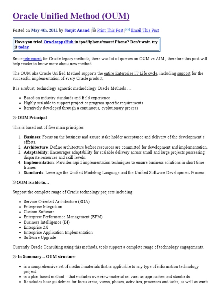 Oracle Unified Method (OUM) - OracleApps Epicenter | PDF | Software ...